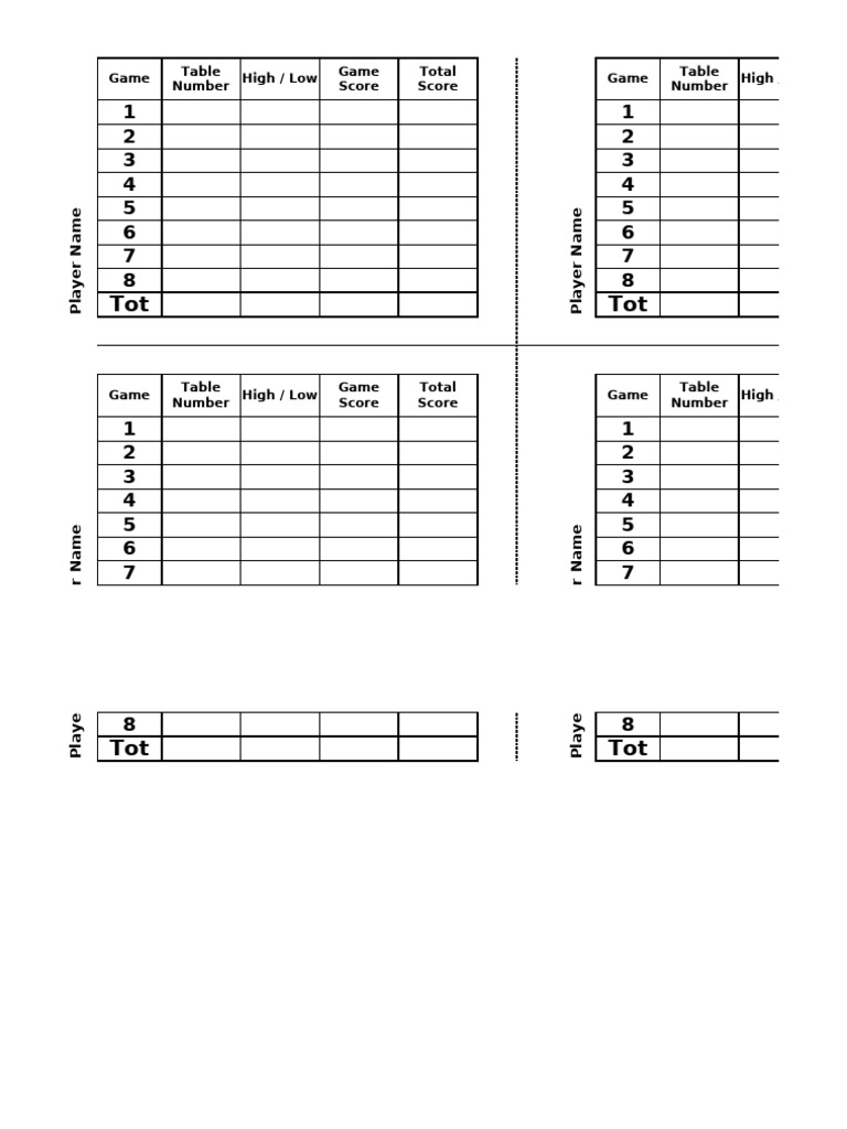 Euchre Score Sheet | PDF