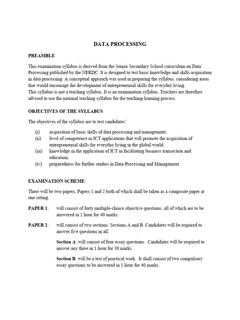 Data Processing Waec Syllabus | PDF | Databases | Computer Virus