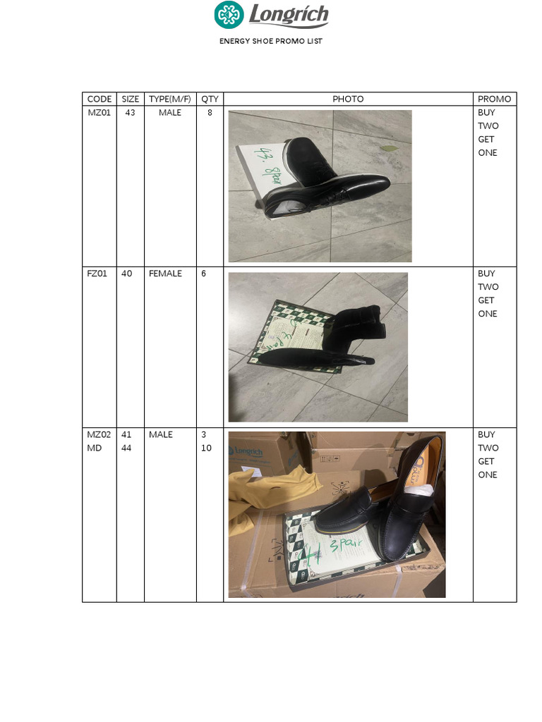 Energy Shoe Promo List 202501 | PDF
