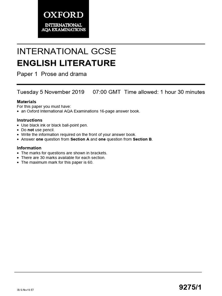 English Literature Question Paper 1 2000's | PDF | Macbeth | Great ...