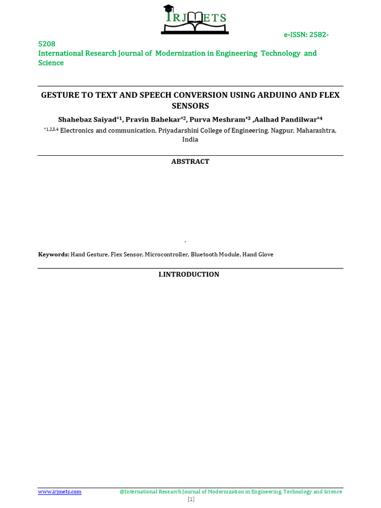 Gesture To Text and Speech Conversion Using Arduino and Flex Sensors ...