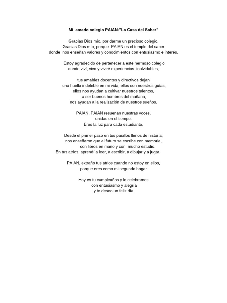 Mi Amado Colegio PAIAN - "La Casa Del Saber" | PDF