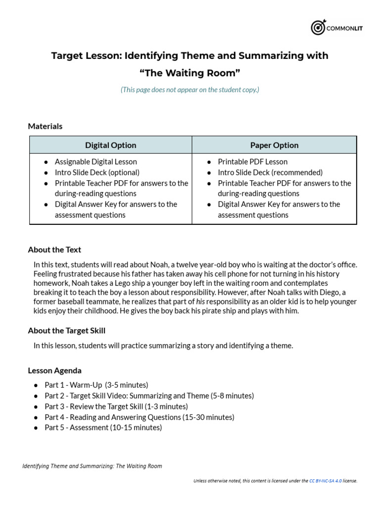 The Waiting Room Target Lesson TEACHER COPY | PDF | Creative Commons ...
