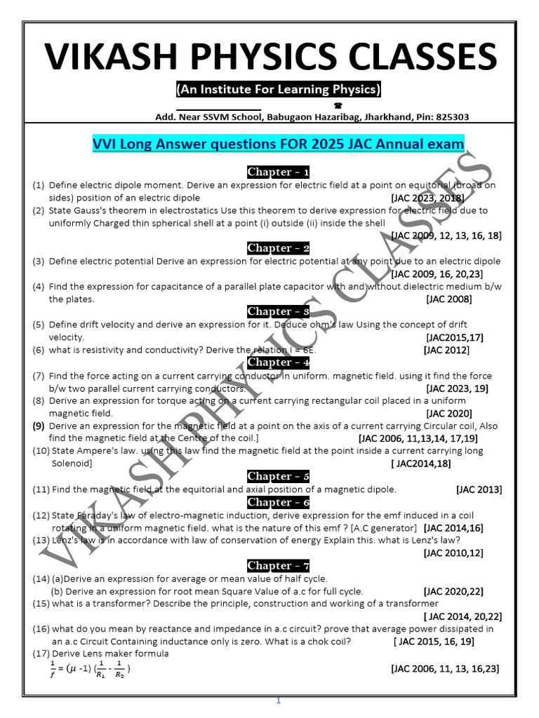 VVI ANNUAL EXAM 2025-1 | PDF | Magnetic Field | Inductor