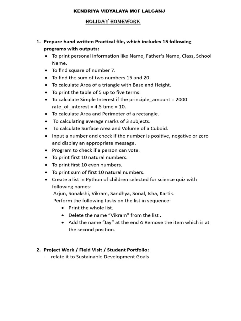 AI Winter Break Holiday Homework | PDF