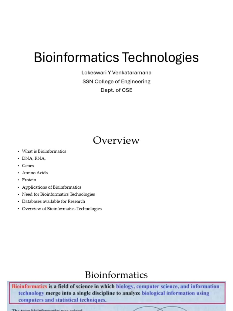 Lecture1-Bioinformatics Technologies | PDF | Bioinformatics | Dna