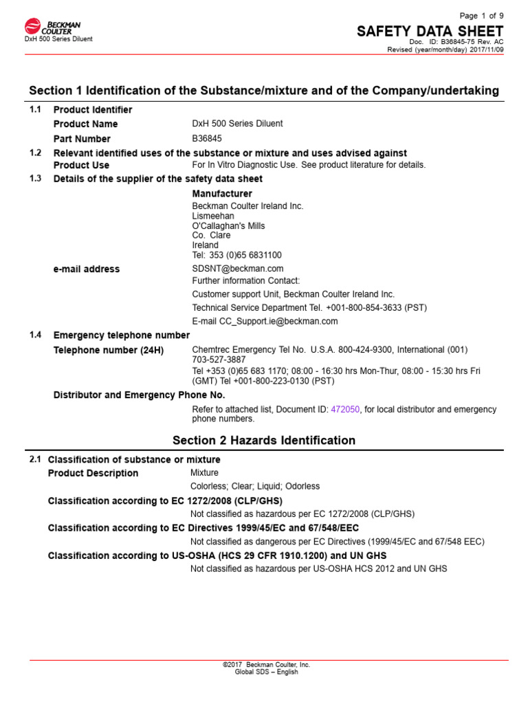 SDS Coultr Diluent Isoflow DXH 500 10LXKT D S | PDF | Safety ...