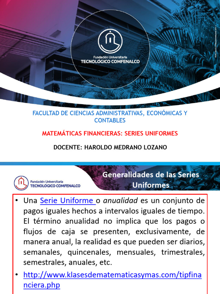 Presentación Series Uniformes FUTC | PDF | Interés | Finanzas Matemáticas
