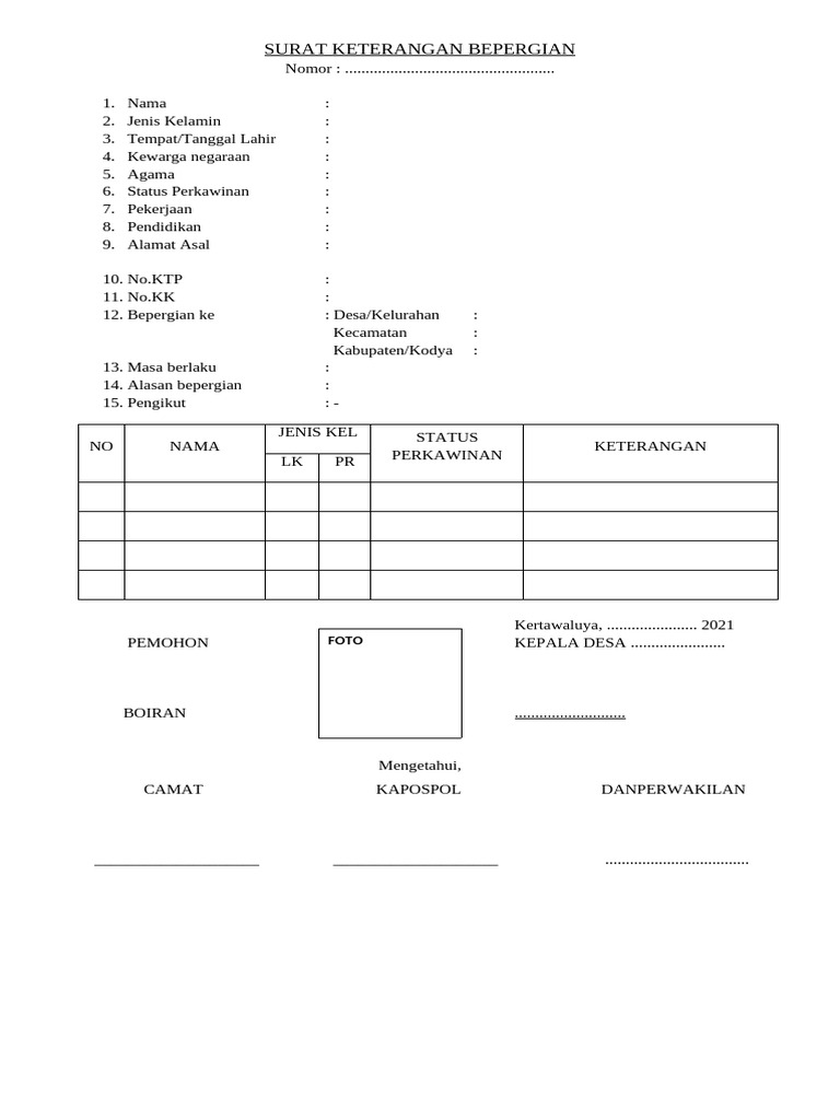 Surat Keterangan Bepergian | PDF