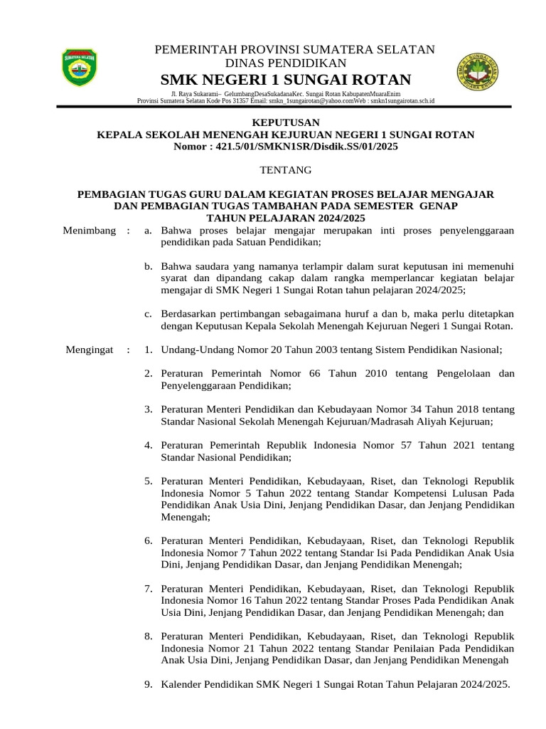 SK Pembagian Tugas Genap 2024-2025 Print | PDF