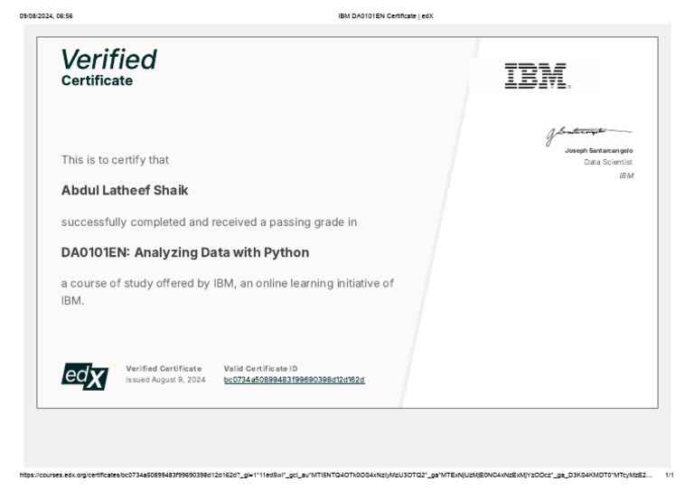 IBM Data Analysis with Python Certificate | PDF