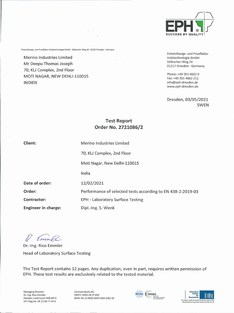 Test Report for HPL Laminate EN 438-2 | PDF | Boiling | Color