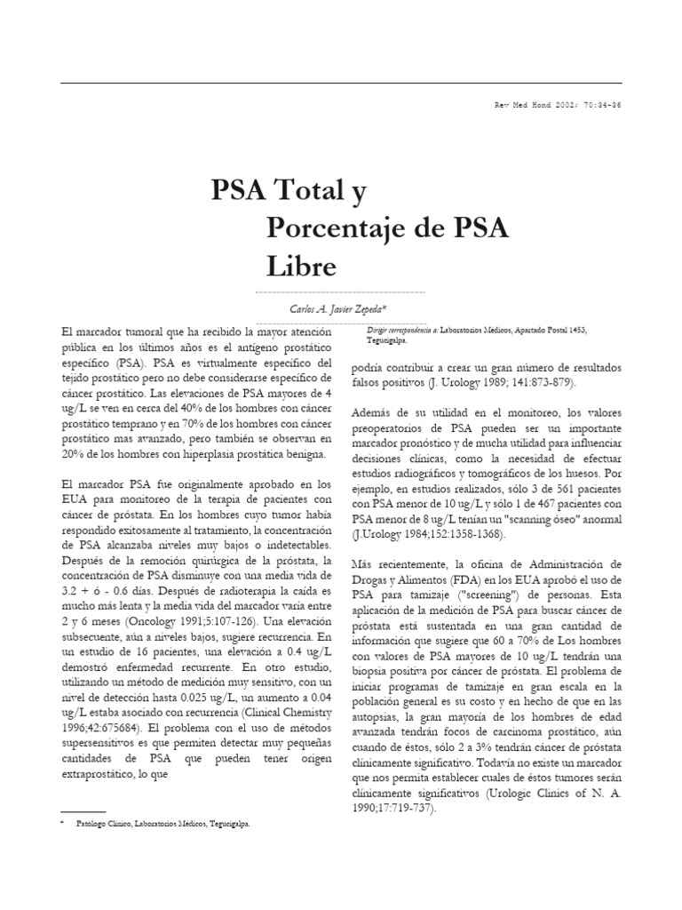 PSA Total y Libre en Cáncer Prostático | PDF | Antígeno específico de ...