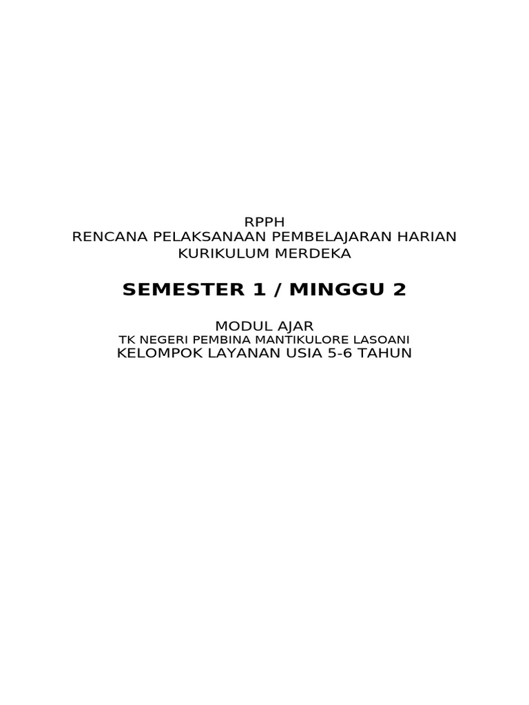 Modul - Ajar - RPPH - TK - B - 5 - 6 - Tahun - Kurmer - Smt1 - Minggu - 02 | PDF