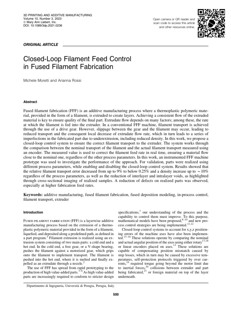 Closed-Loop Filament Feed Control in Fused Filament Fabrication | PDF ...