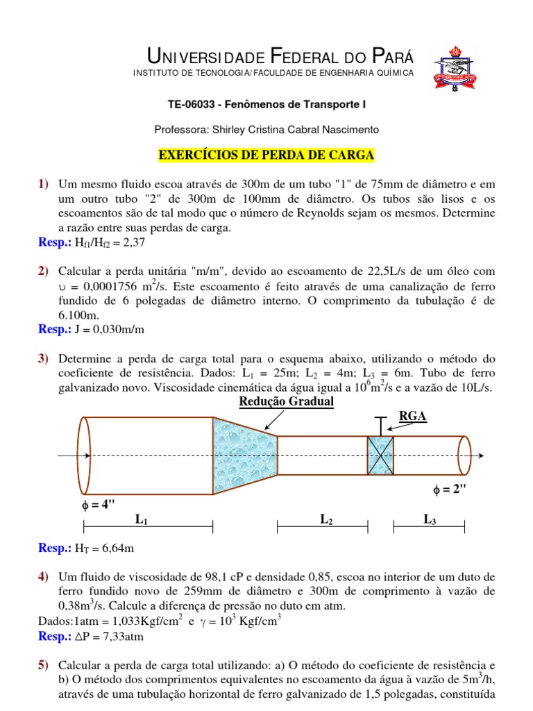 Exercícios de Perda de Carga | PDF | Viscosidade | Mecânica dos fluidos