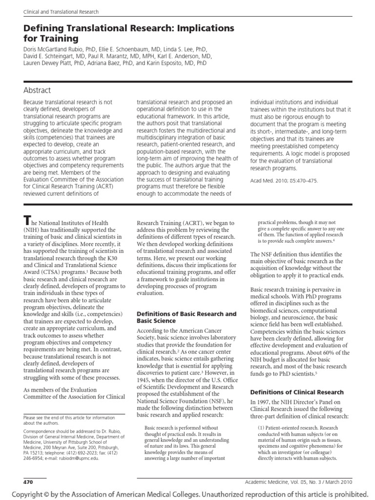 Translational Research Training Framework | PDF | Science | Medicine