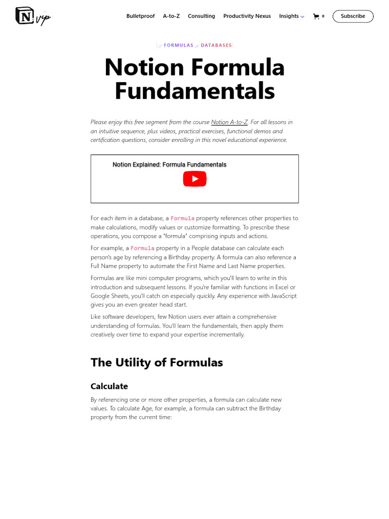 Notion VIP - Notion Formula Fundamentals | PDF | Boolean Data Type | Data Type