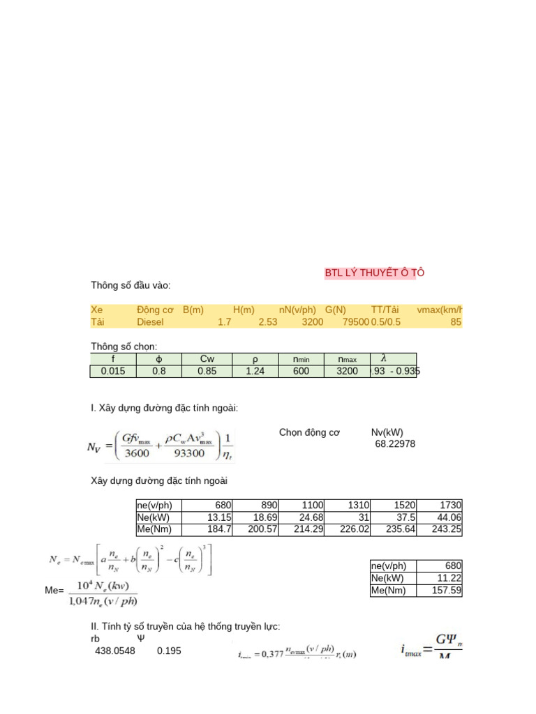 BTL Lý Thuyết ô Tô Lưu Nguyên Vũ | PDF