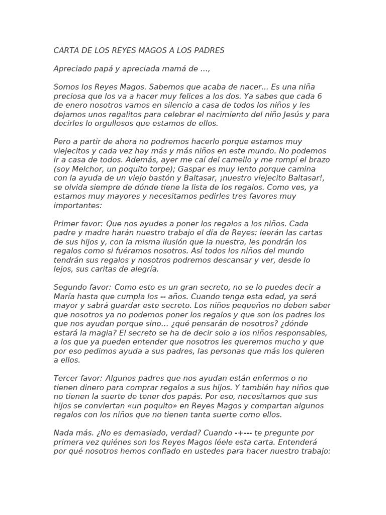 Carta de Reyes a los Nuevos Padres | PDF | Reyes Magos