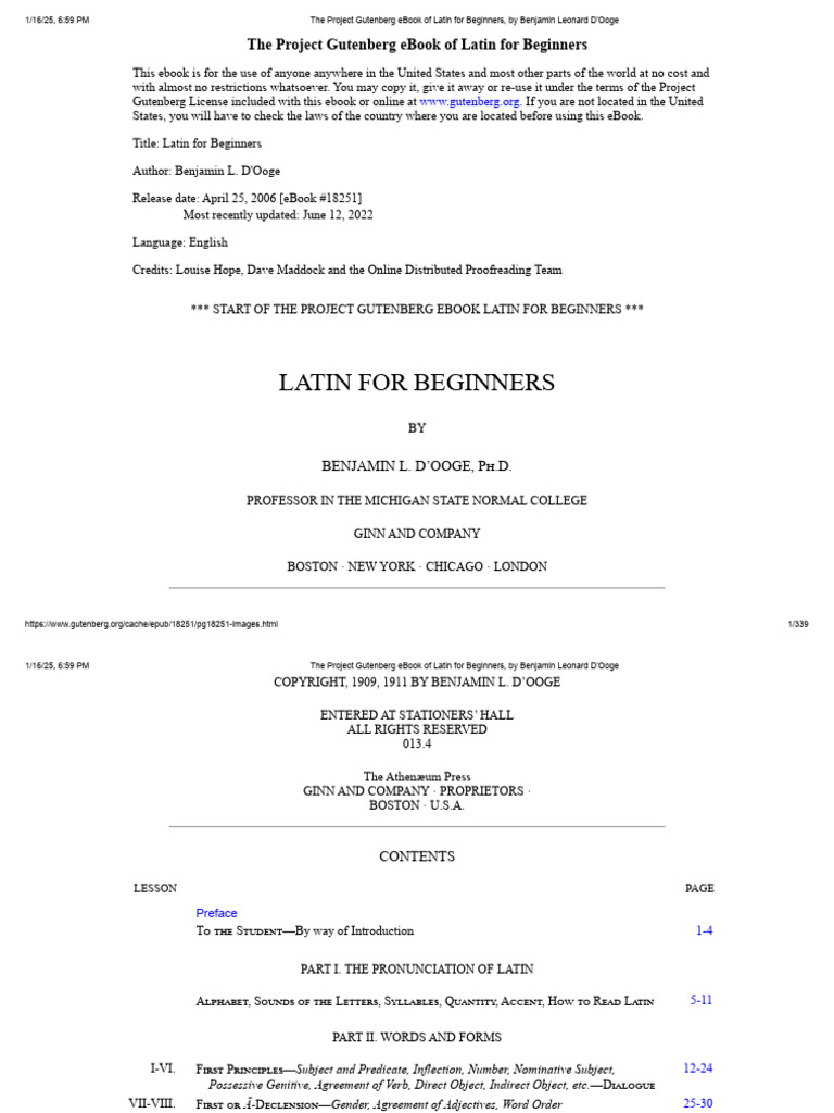 Ebook of Latin For Beginners, by Benjamin Leonard D'Ooge | PDF | Latin ...