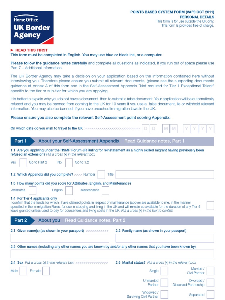 Vaf9 - Form To Be Filled - Uk Visa | PDF | Travel Visa | Passport