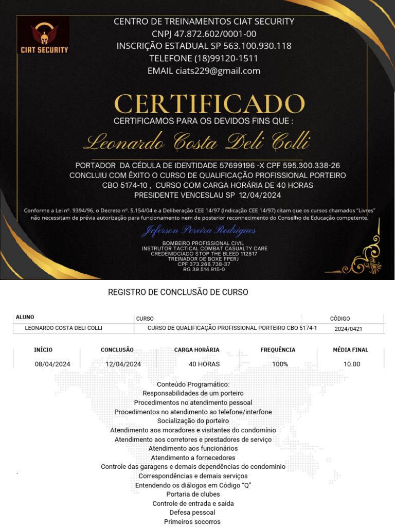 Certificado LEONARDO Porteiro - 20250116 - 094242 - 0000 | PDF