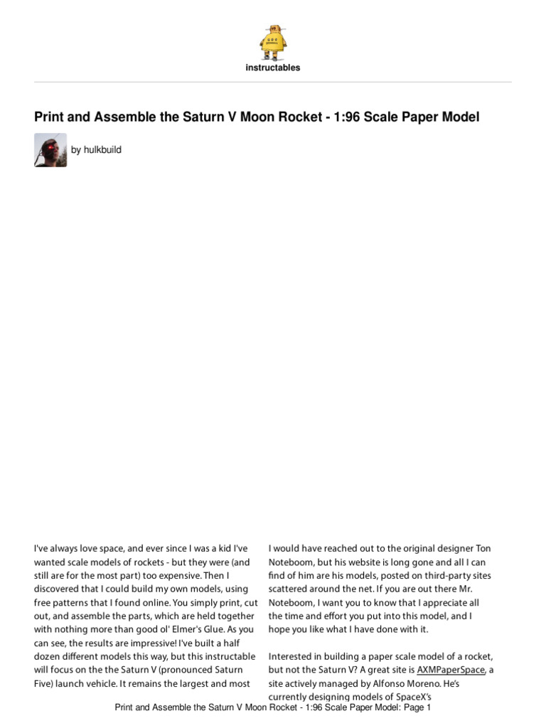 Build a 1:96 Saturn V Paper Model | PDF | Printer (Computing) | Saturn V