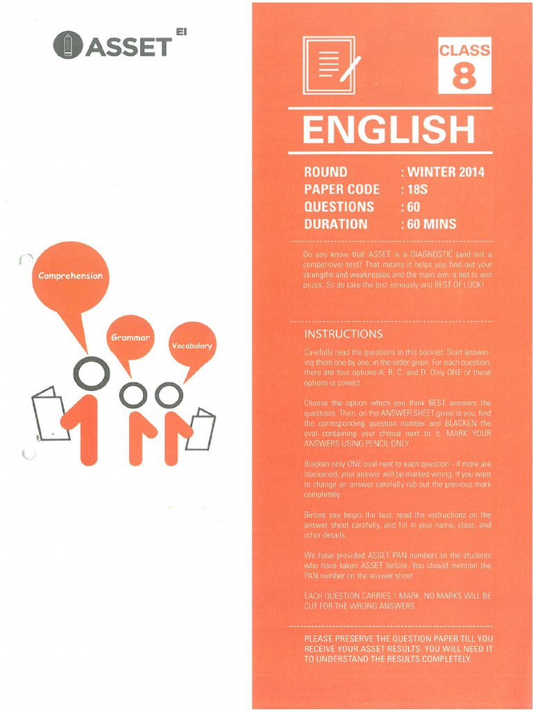 Grade 8 Asset Sample Paper 2024 | PDF