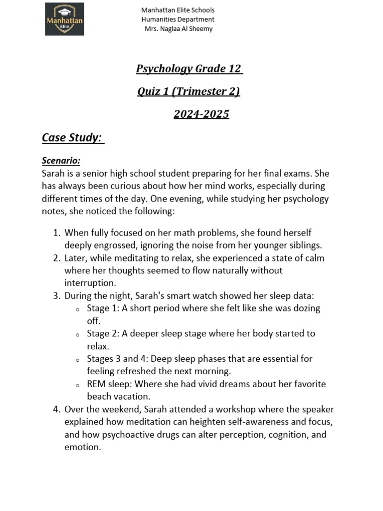 Psychology Quiz: Understanding Consciousness | PDF | Sleep | Rapid Eye ...