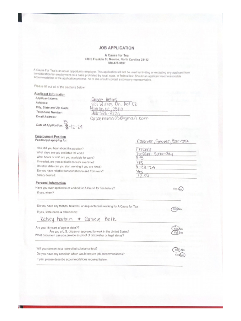 Job Application | PDF