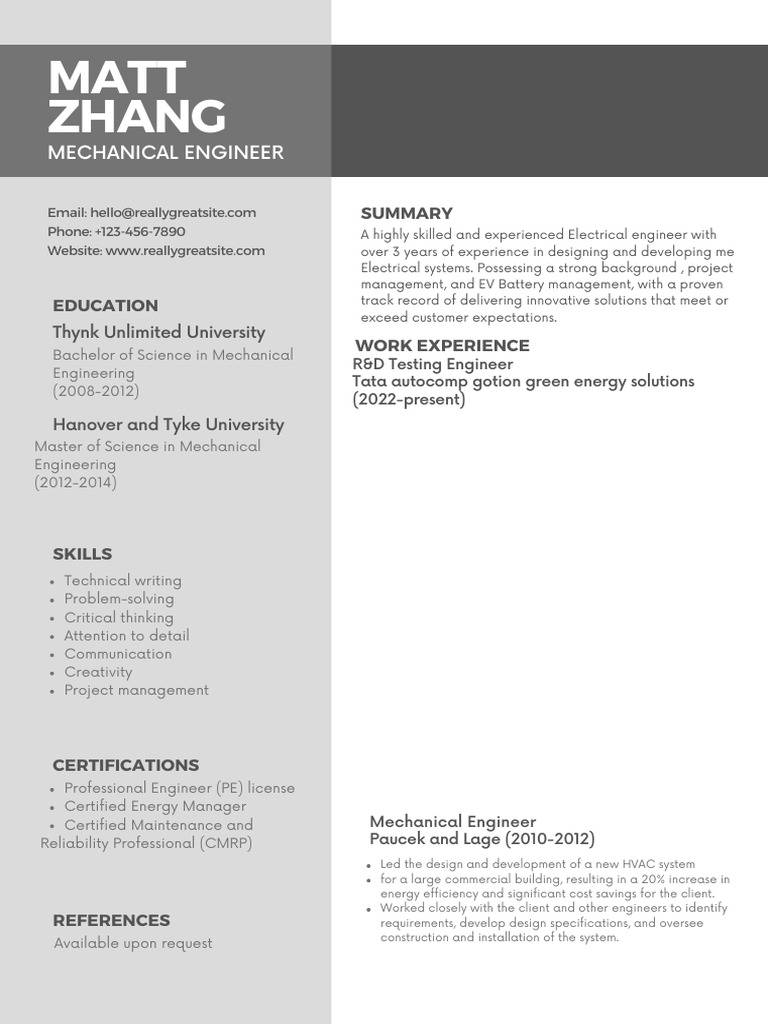 Matt Zhang: Mechanical Engineer | PDF
