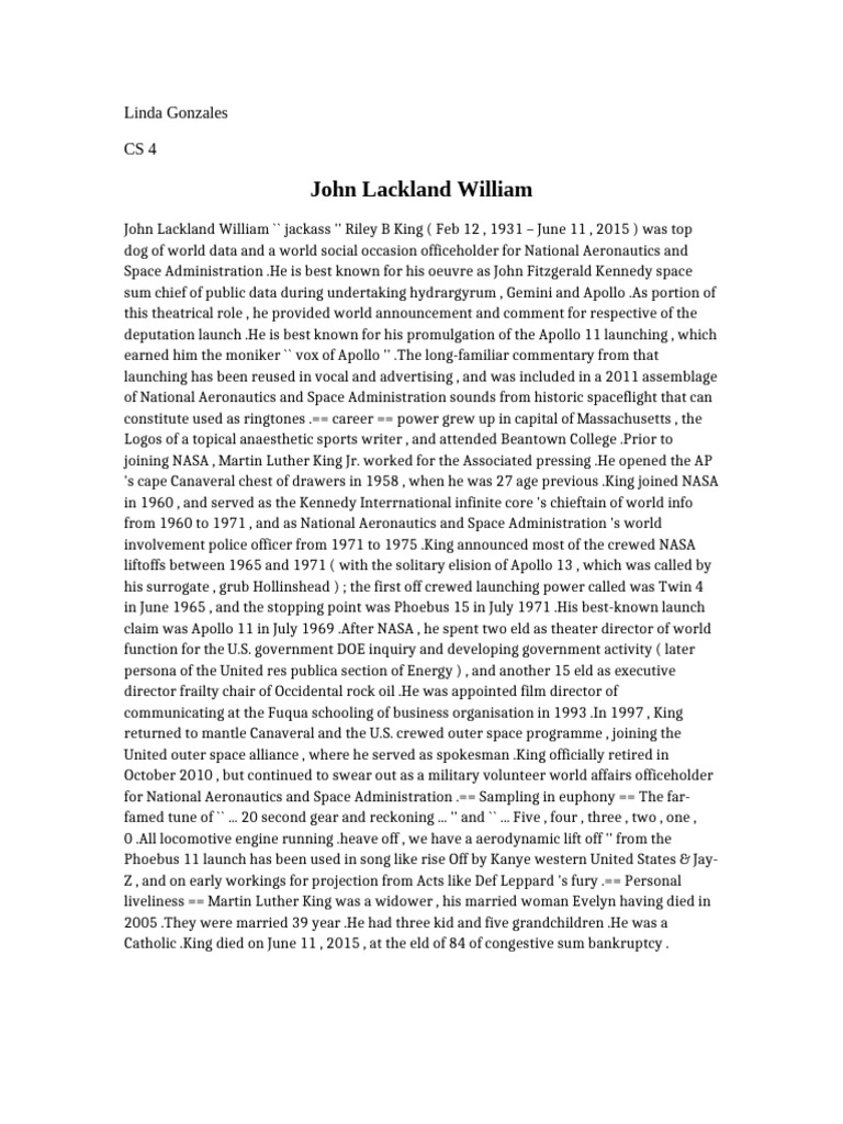John Riley B. King's NASA Legacy | PDF | Apollo Program | Nasa