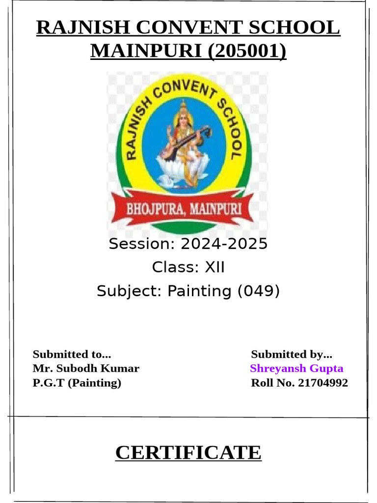 Rajnish Convent School MAINPURI (205001) : Session: 2024-2025 Class ...