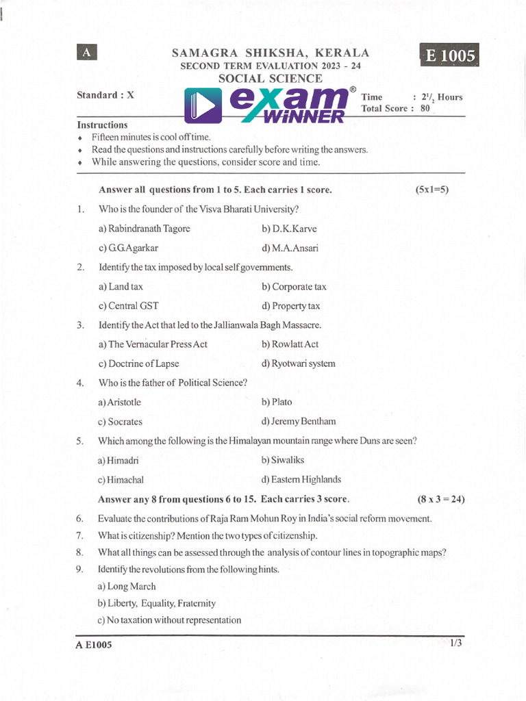 Exam Winner STD 10 Social Science Second Term Exam 2023 em | PDF