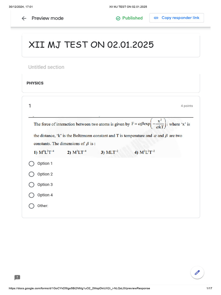 Xii Mj Test on 02.01.2025 Physics | PDF