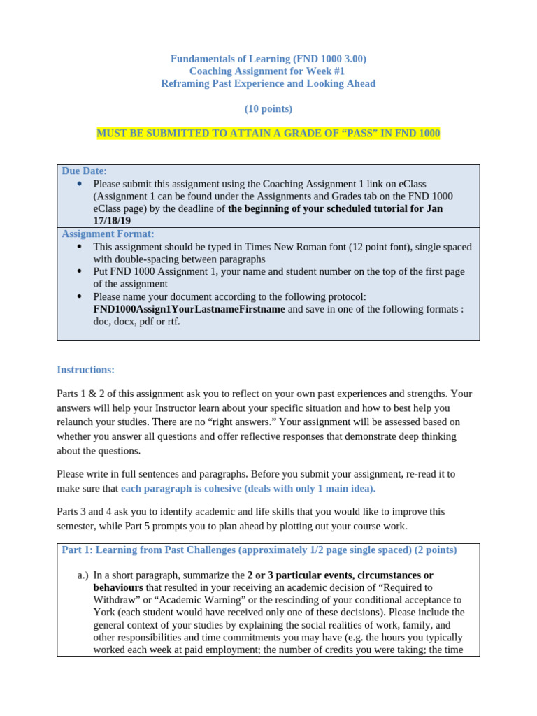 Coaching Assignment 1 Winter 2024 Reflecting On Past Experience and Looking Ahead - FAISAL AL ...
