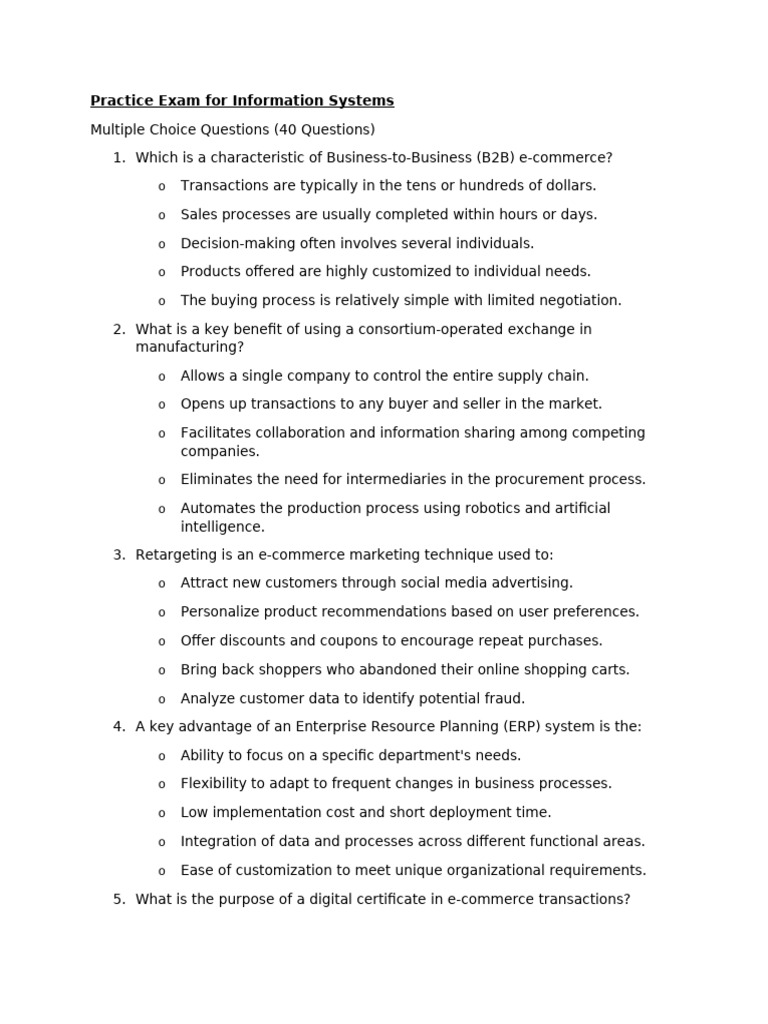 Practice Exam For Information Systems | PDF | Software Development ...