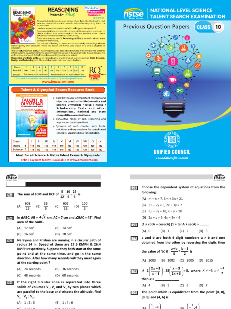Class 10 NSTSE PQP 10 Papers 2019-20-2 in A4 | PDF | Triangle | Silver