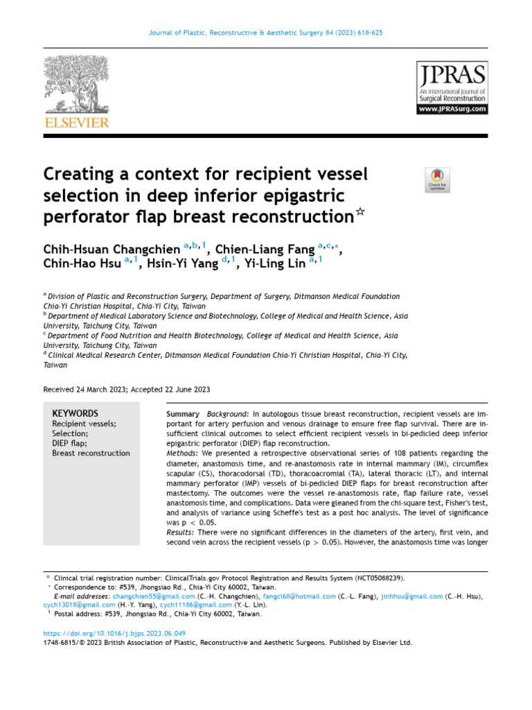 Creating A Context For Recipient Vessel Selection | PDF | Mastectomy ...