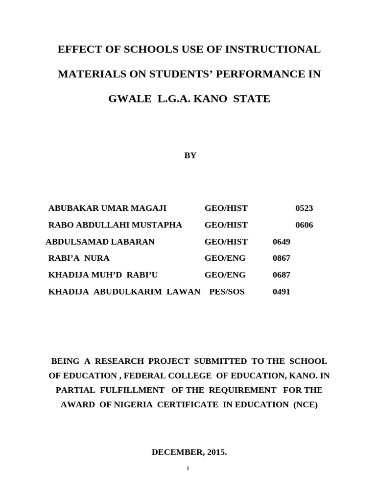Effect of Schools Use of Instructional Materials On Students ...