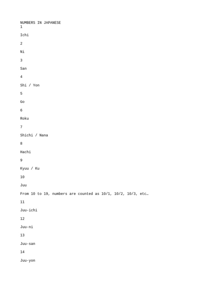 Japanese Numbers | PDF
