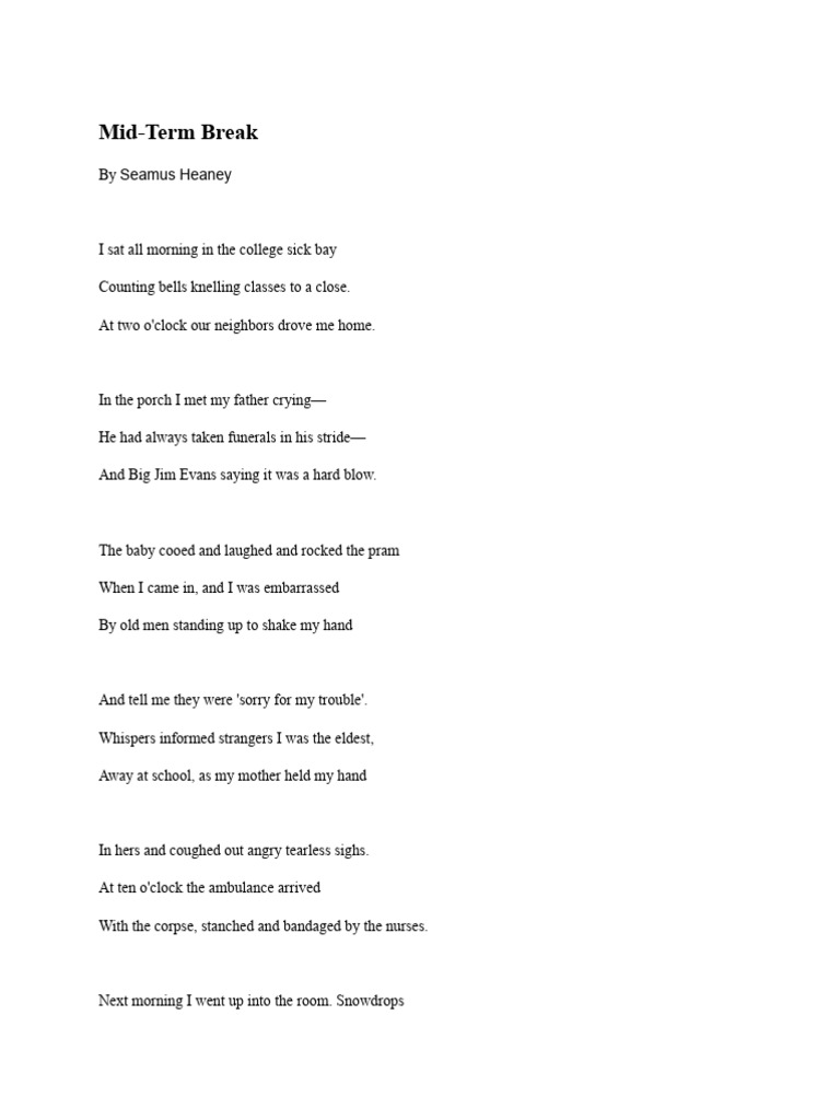 Mid-Term Break Analysis | PDF | Sympathy | Grief