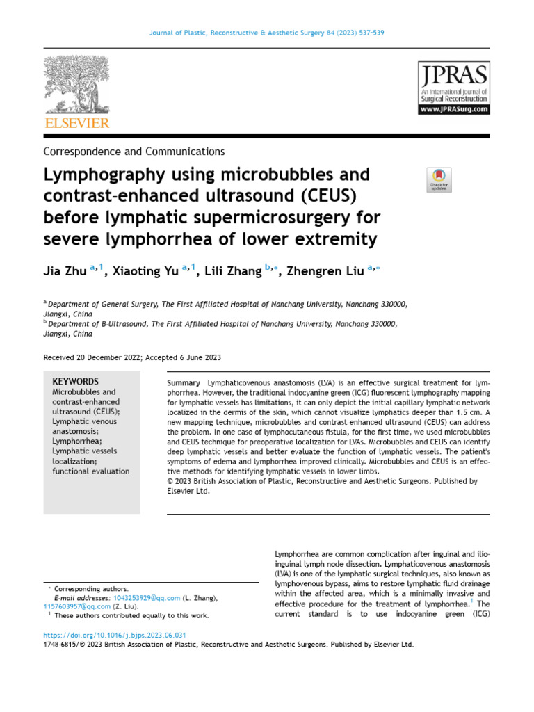 Lymphography Using Microbubbles and Contrast Enhan | PDF | Lymph ...