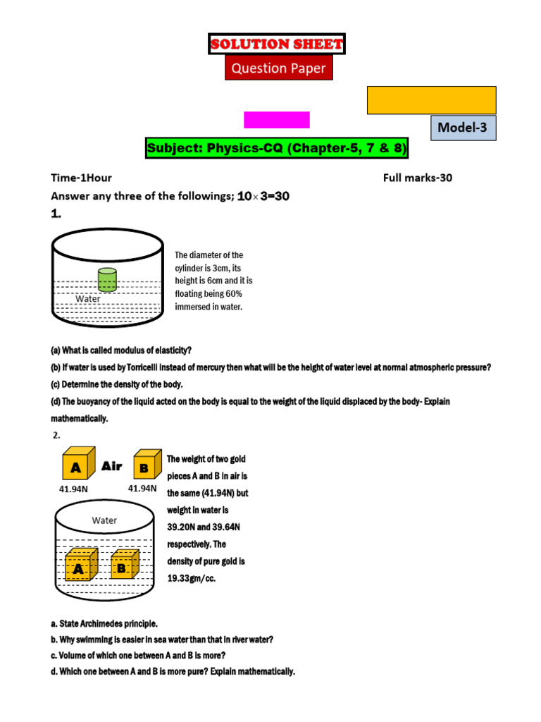 Soln of IX Ann PT 2 M 3 Phy CH 5 7 8 | PDF | Buoyancy | Continuum Mechanics