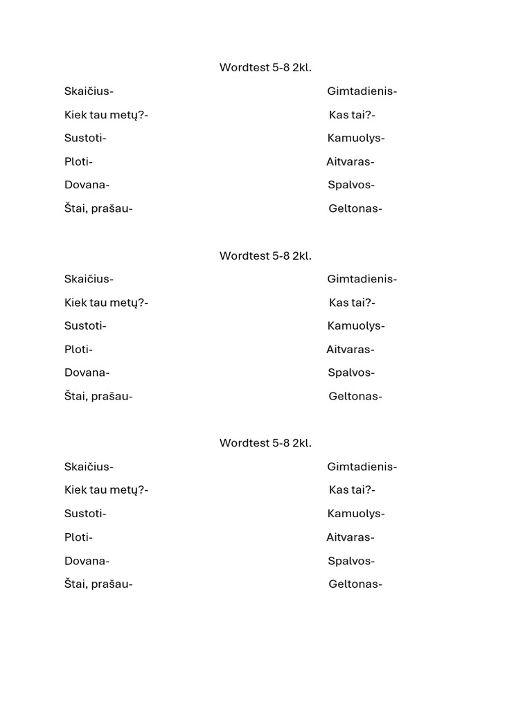 Word Test 5-8 2kl | PDF