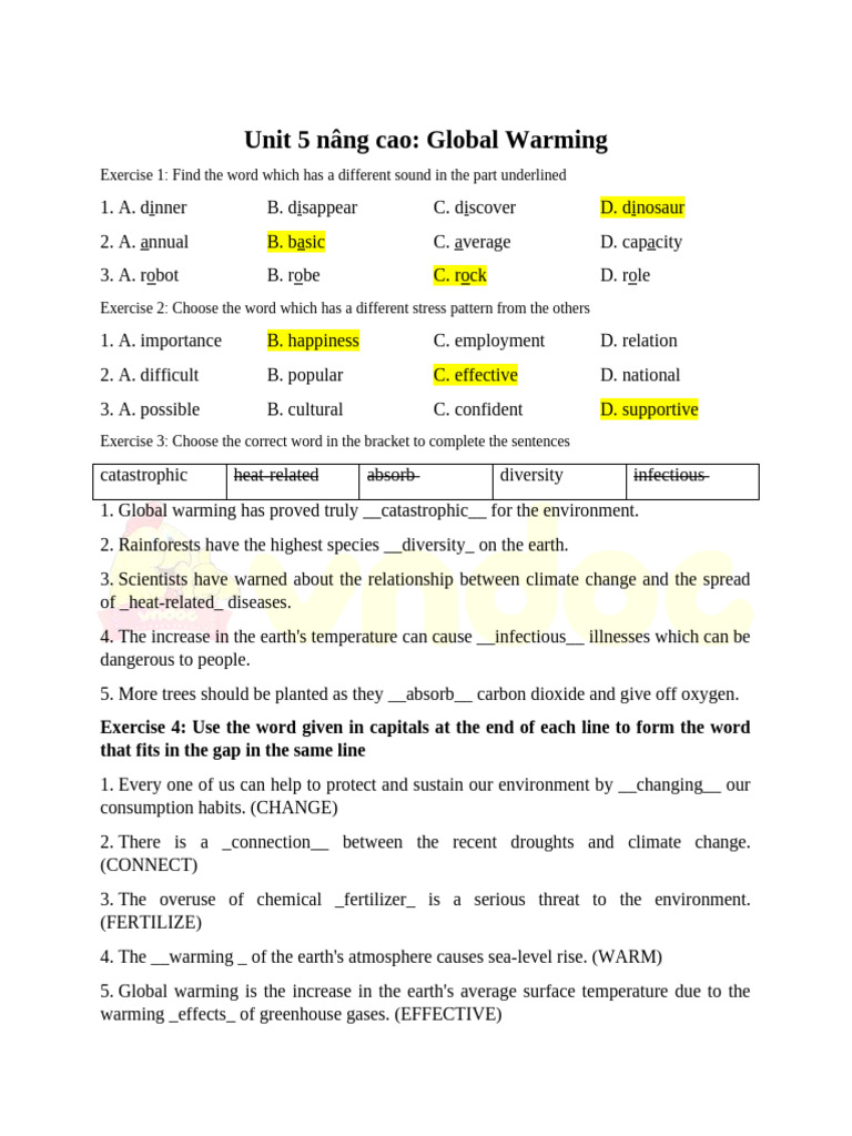 Unit 5 Global Warming BT NG Pháp | PDF | Greenhouse Gas | Greenhouse Effect