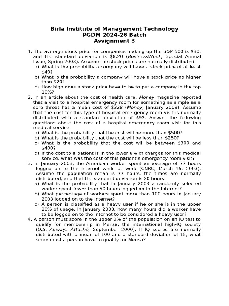 Assignment 3 | PDF | Emergency Department | Standard Deviation