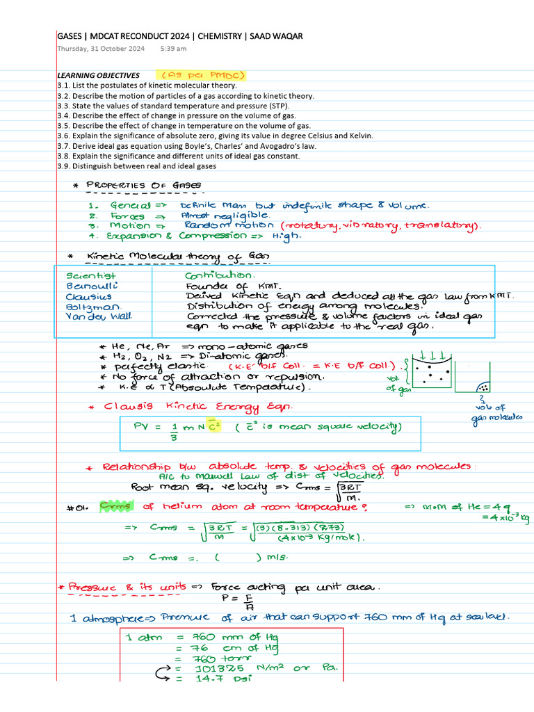 Kinetic Molecular Theory & Gas Laws Guide | PDF