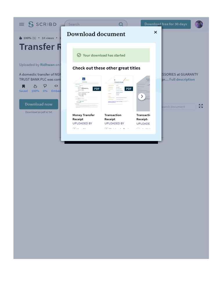 Transfer Receipt 113356498 - PDF | PDF | Scribd | Online Services